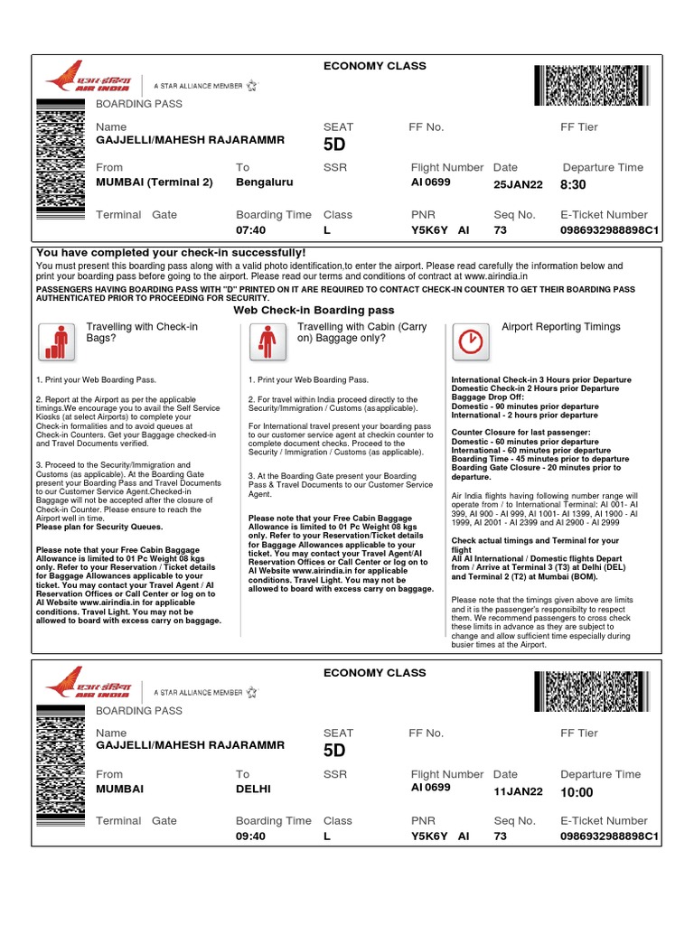 Boarding Pass: Travelling With Check-In Bags? Travelling With Cabin ...