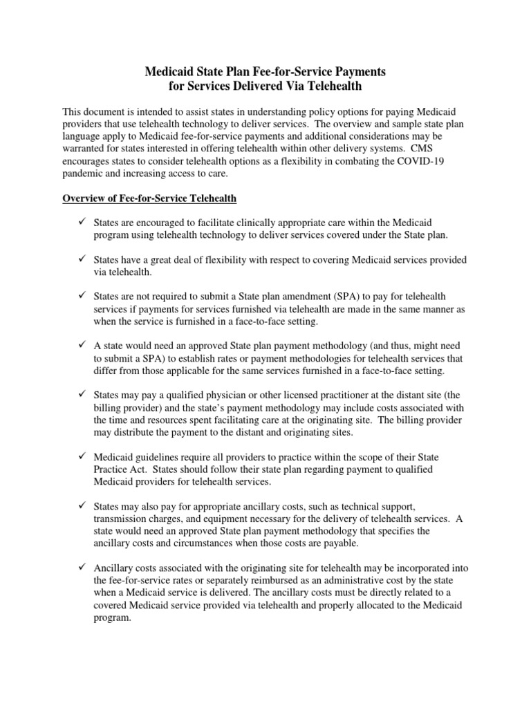 Medicaid State Plan Fee-for-Service Payments For Services Delivered Via ...