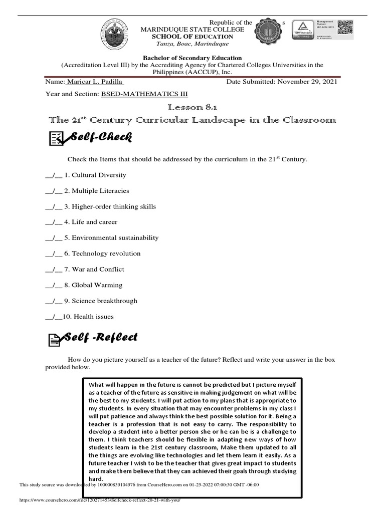 Self-Check: Lesson 8.1 The 21 Century Curricular Landscape in The ...