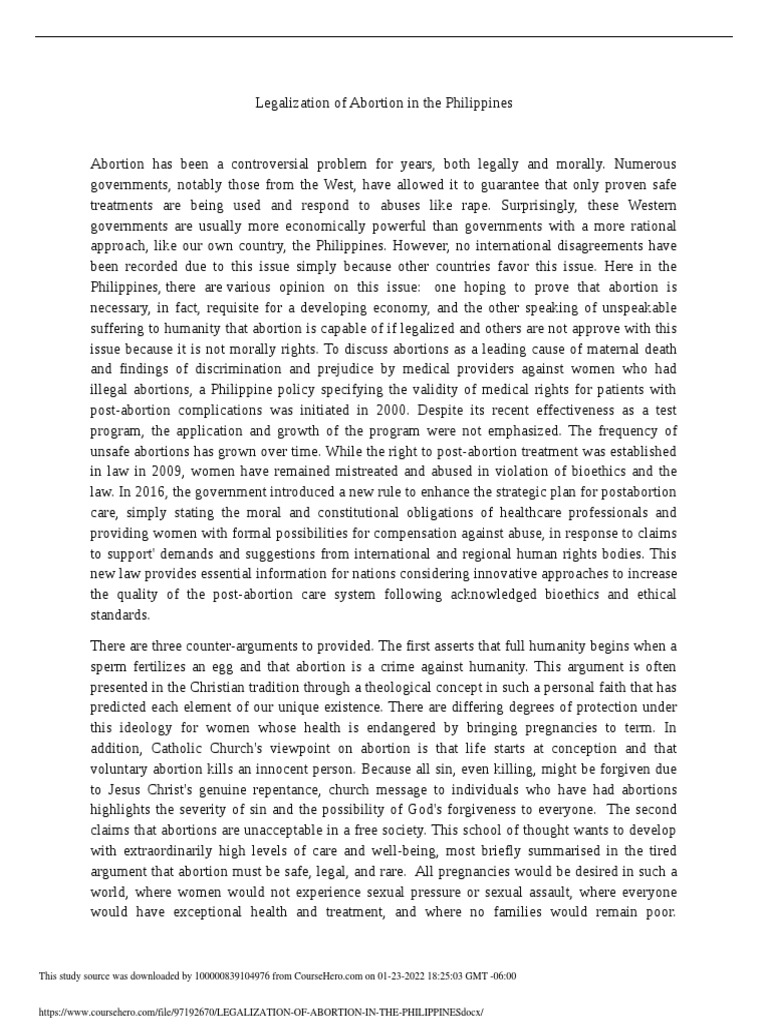 Legalization of Abortion in The Philippines | PDF | Abortion | Woman