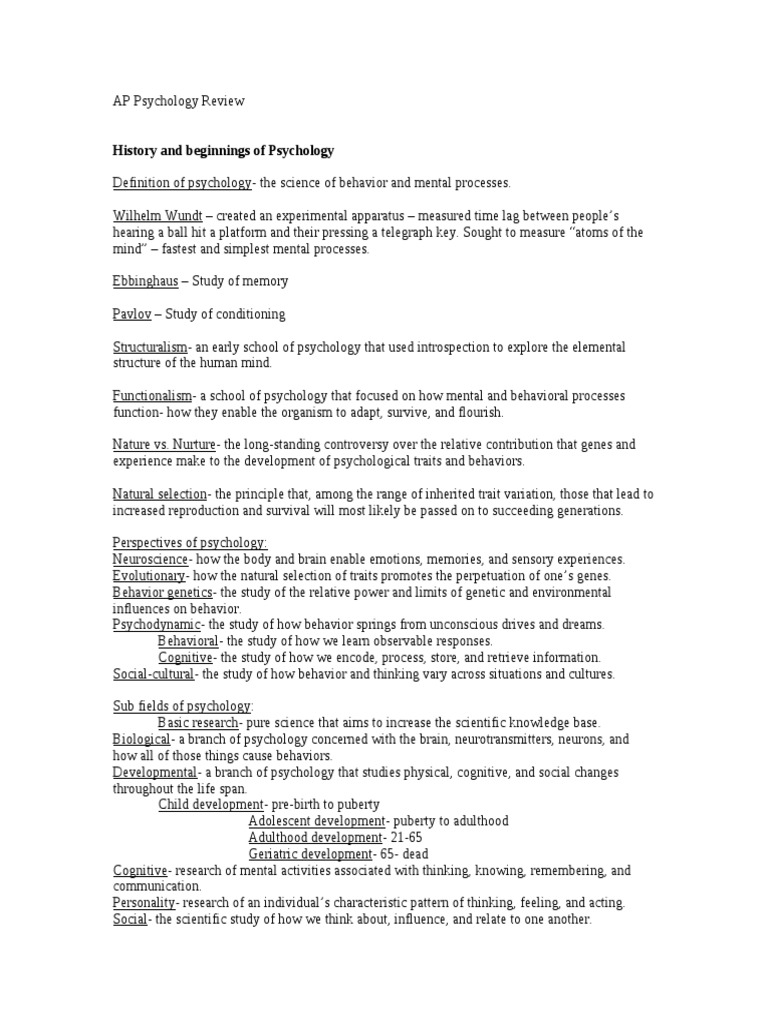 AP Psychology Review | PDF | Neurotransmitter | Neuron