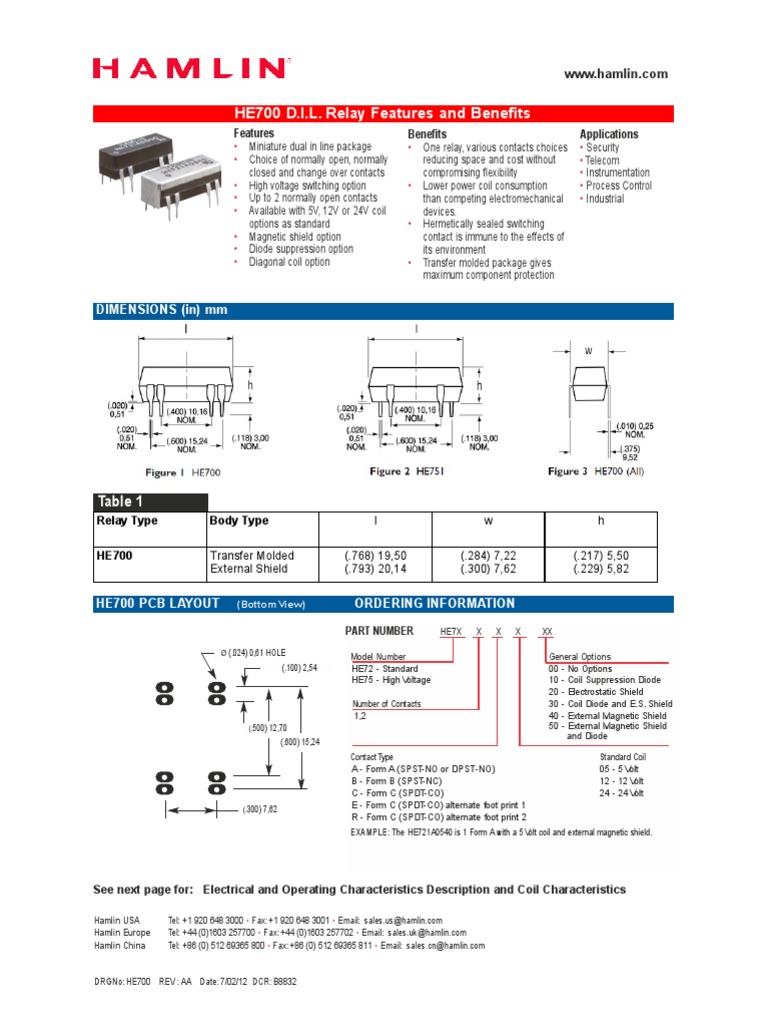 HE700 D.I.L. Relay Features and Benefits: DIMENSIONS (In) MM | PDF ...