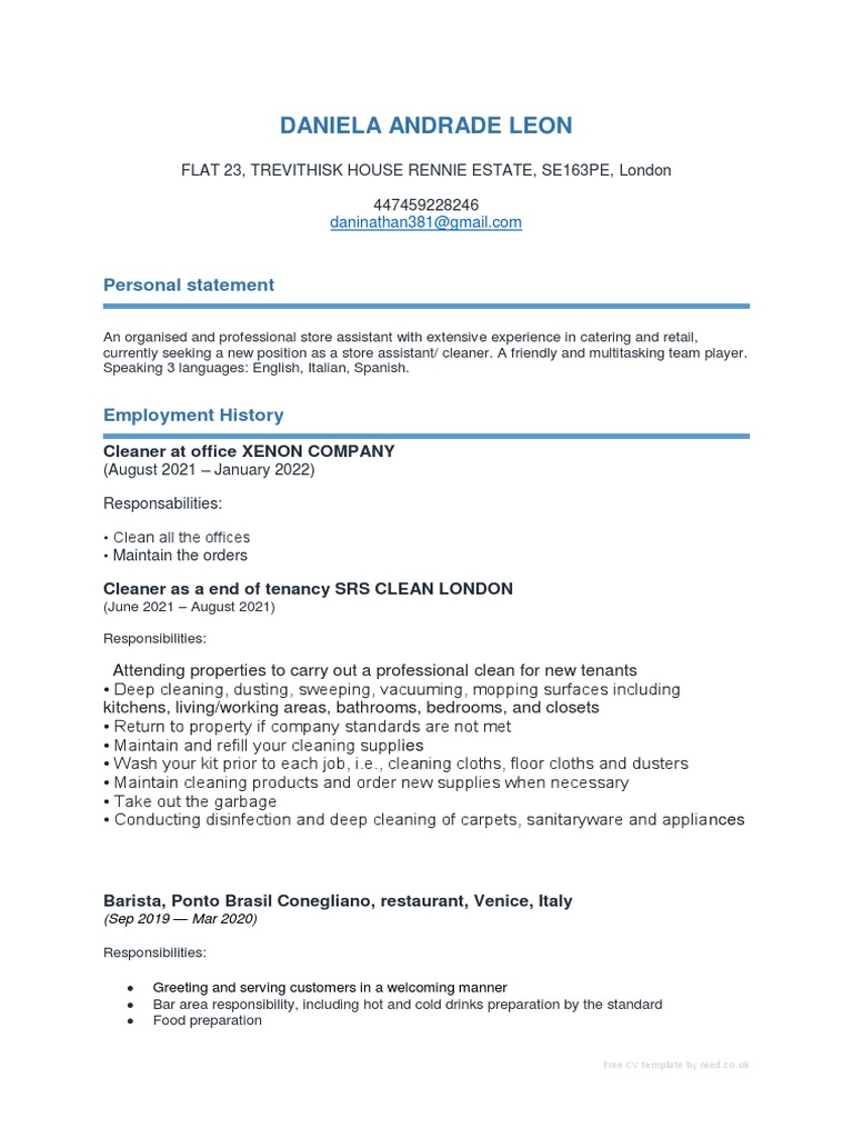 Cleaning and Retail CV | PDF