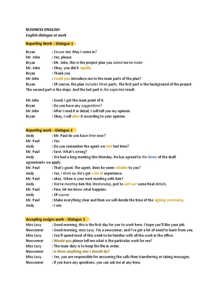 Business English: Reporting Work - Dialogue 1 | PDF