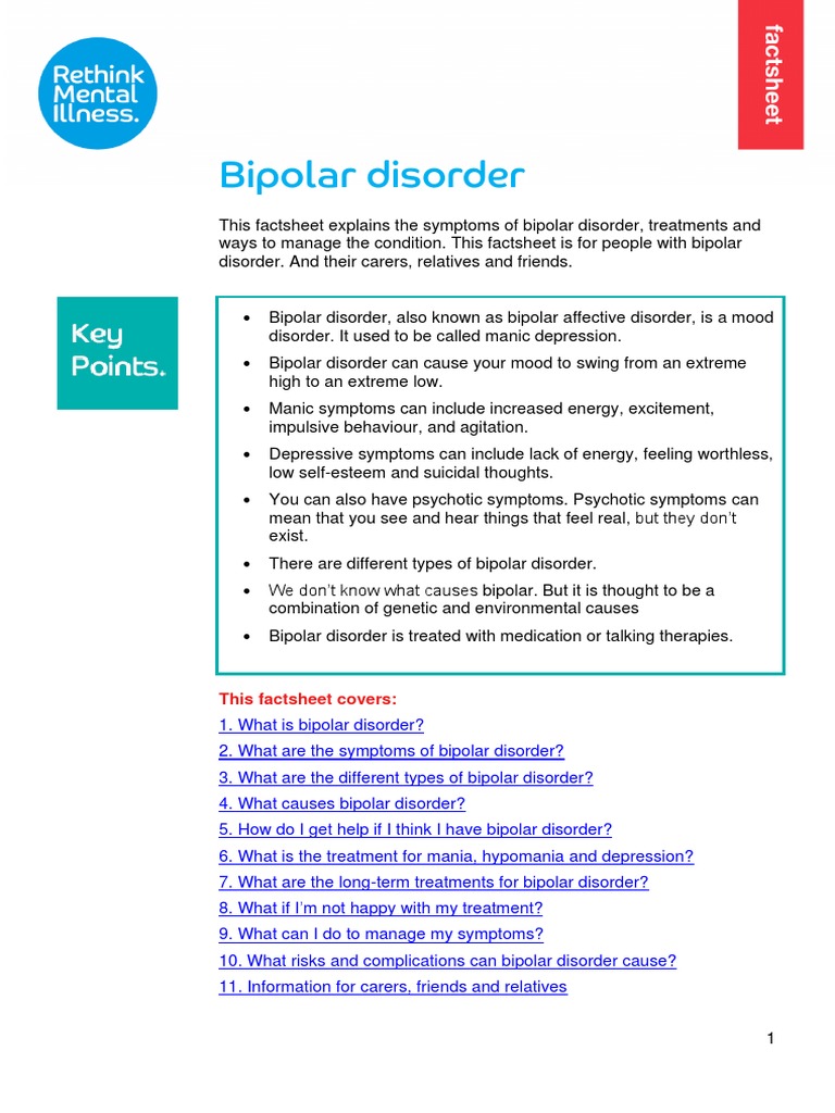 Bipolar Disorder: This Factsheet Covers | PDF | Mania | Bipolar Disorder