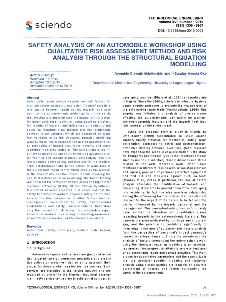 Safety Analysis of An Automobile Workshop Using Qu | PDF | Structural ...