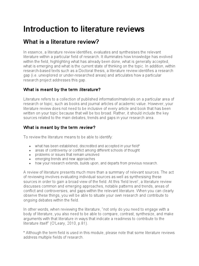 Introduction To Literature Reviews | PDF | Science | Cognition