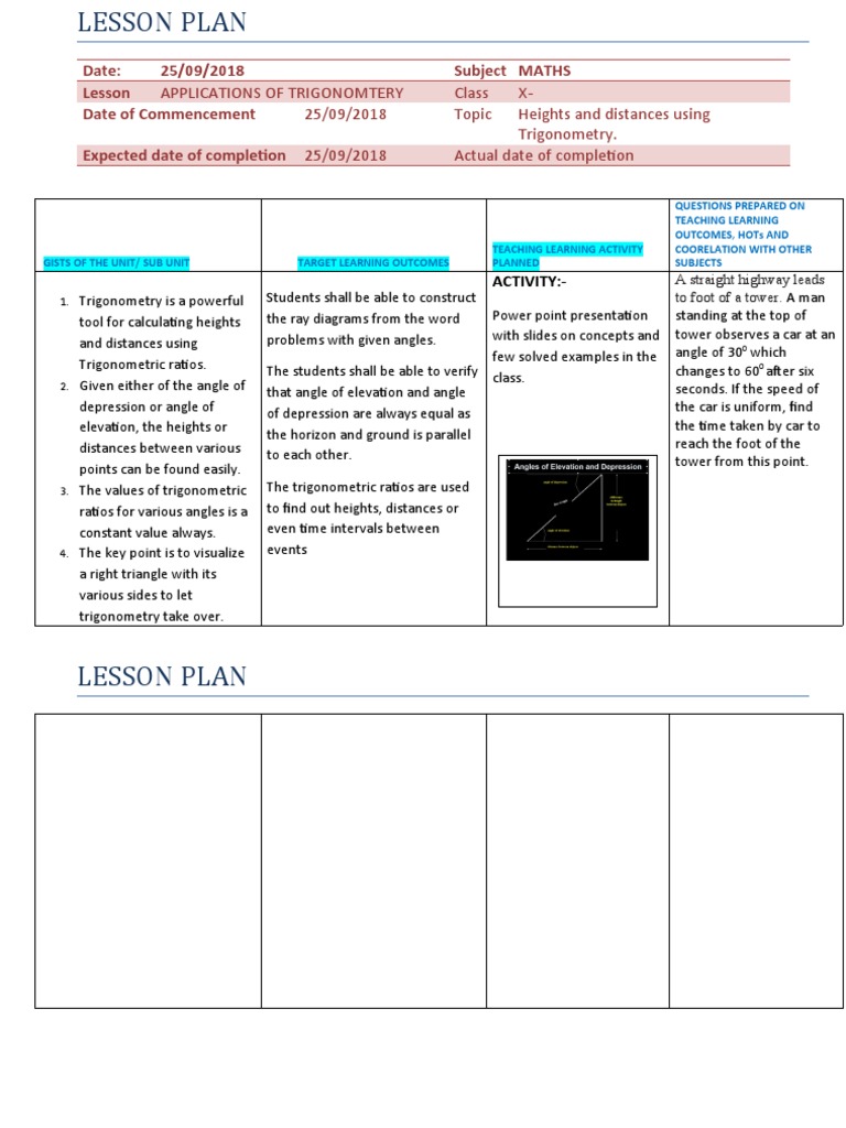 Trigonometry: Heights and Distances Lesson | PDF | Trigonometry | Euclidean Plane Geometry