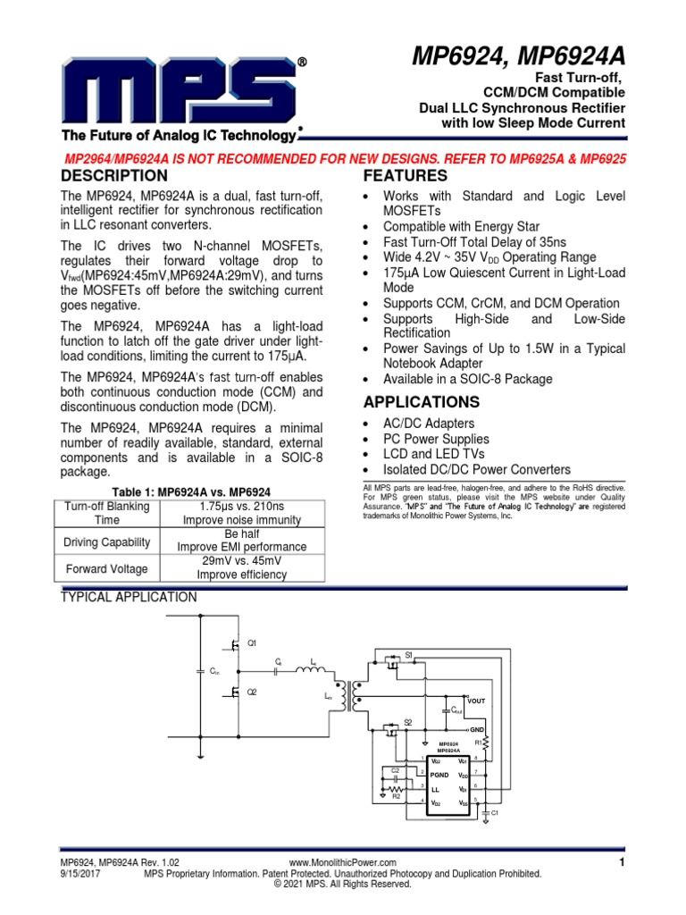 MP6924, MP6924A: Description Features | PDF | Field Effect Transistor ...