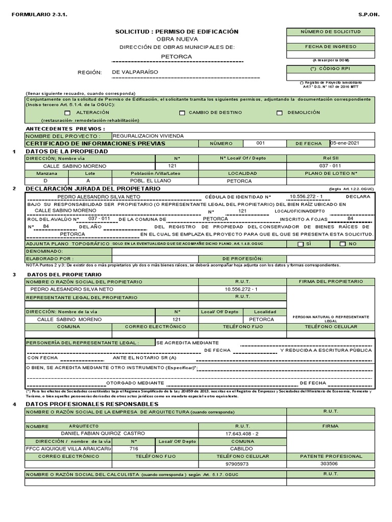 Formulario 2.3.1. | PDF