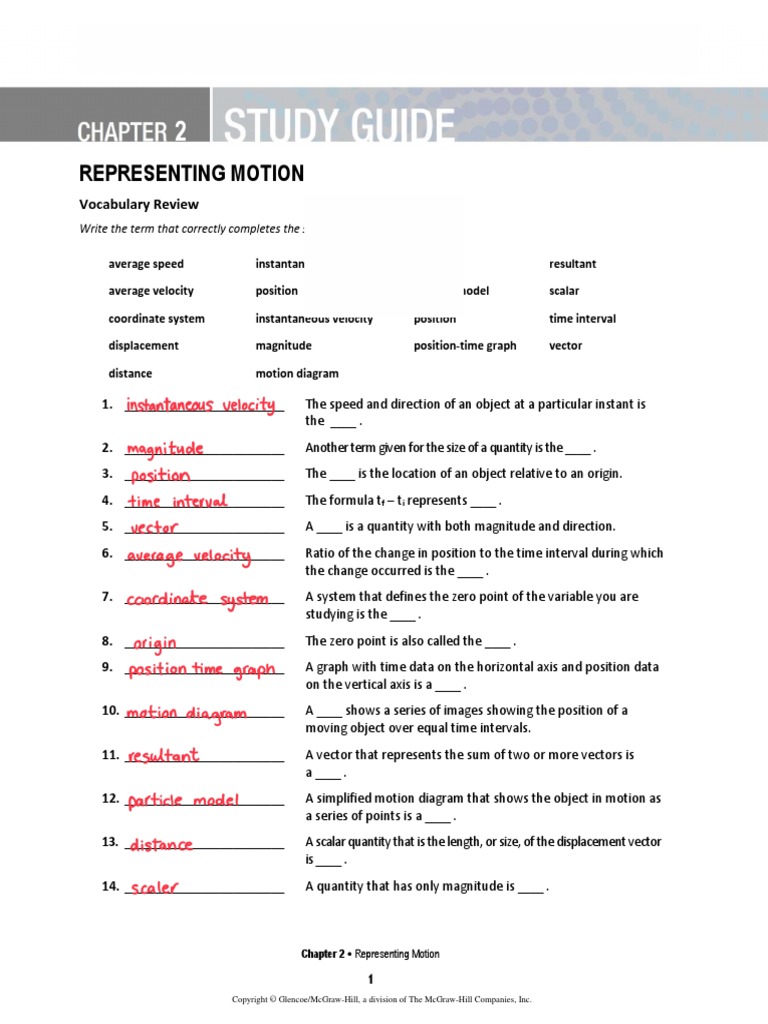 Student Study Guide Representing Motion | PDF | Velocity | Speed
