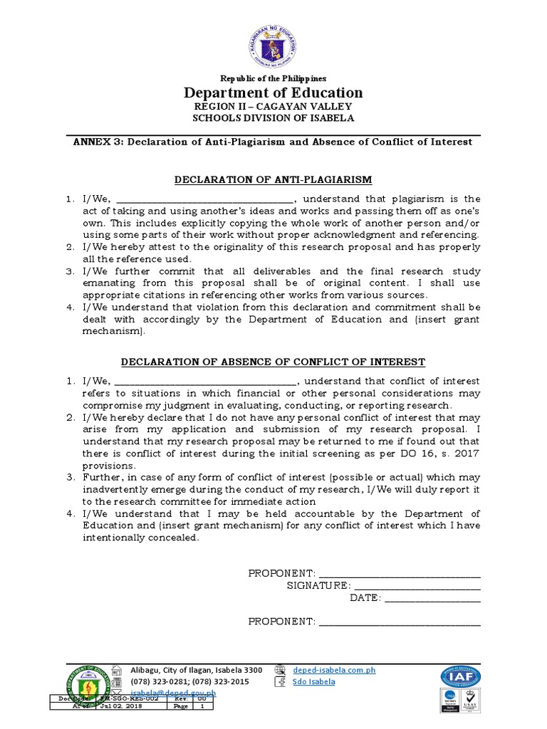 Anti-Plagiarism & Conflict Declaration | PDF | Justice | Crime & Violence