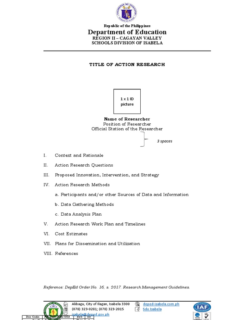 FM-SGO-RES-003 Action Research Proposal Template | PDF