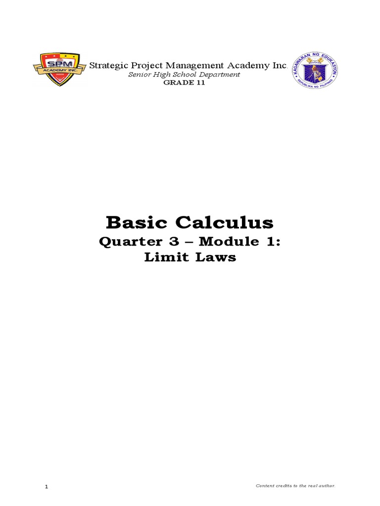 Basic Calculus: Quarter 3 - Module 1: Limit Laws | PDF