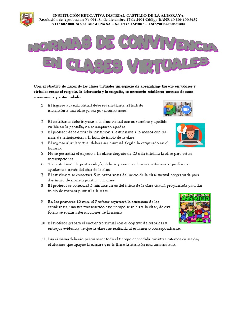 Normas de Convivencia en Clases Virtuales | PDF | Maestros