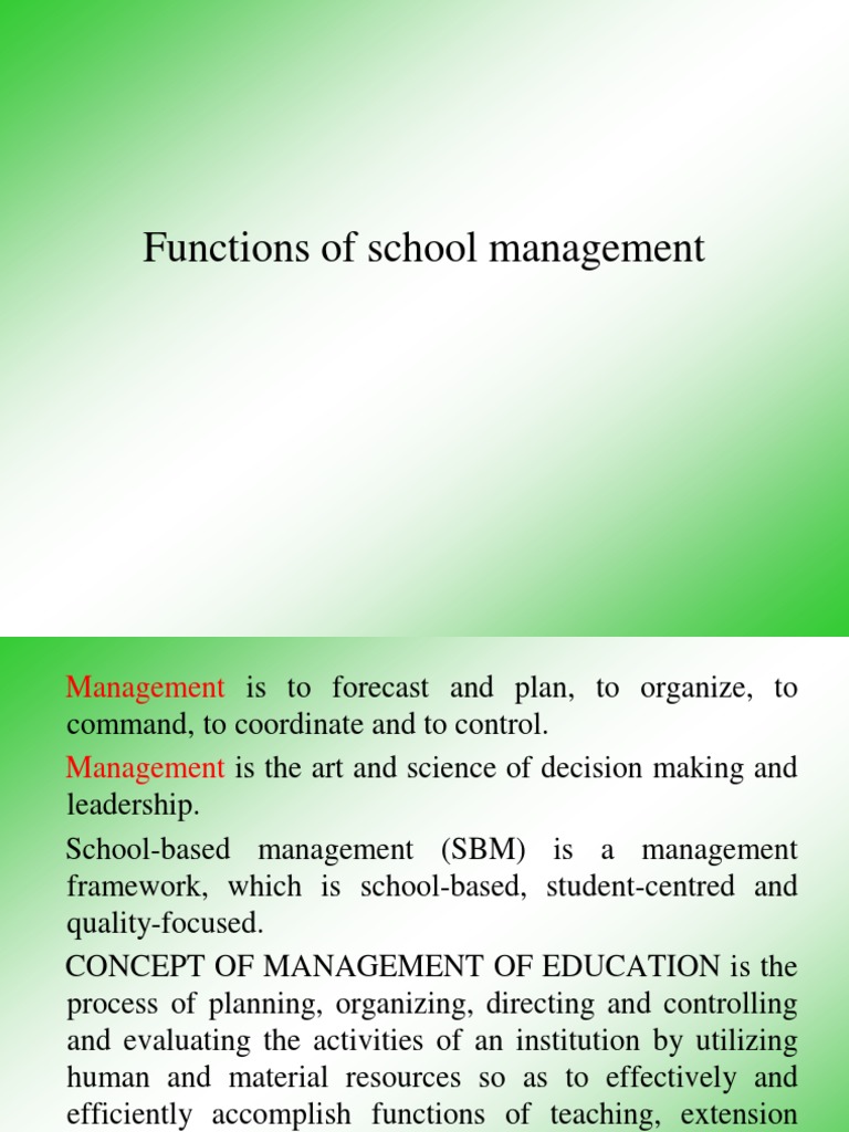 Functions of School Management | PDF | Leadership | Curriculum