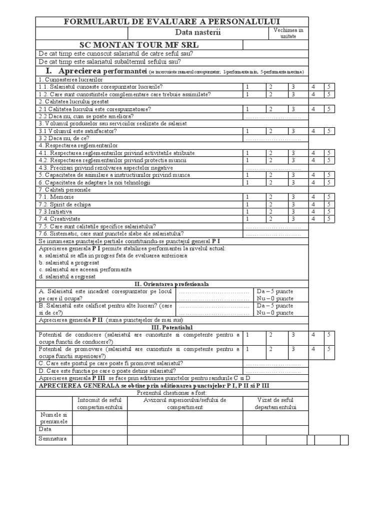 Formularul de Evaluare A Personalului | PDF