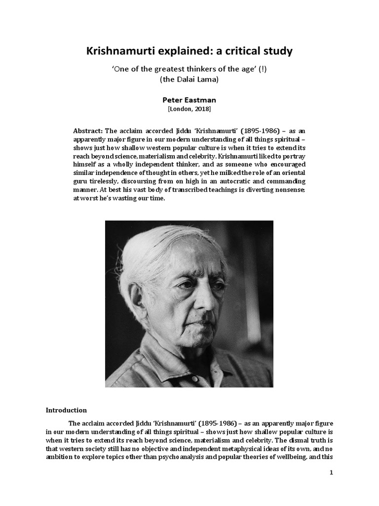 Krishnamurthi Explained - A Critical Study | PDF | Jiddu Krishnamurti ...