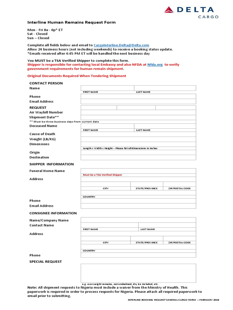 Interline Human Remains Request Form: Contact Person | PDF
