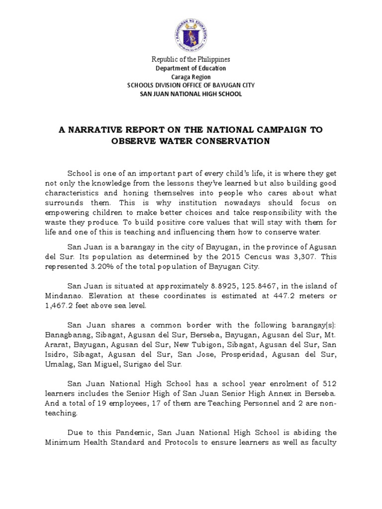 Narrative Report On Water Conservation | PDF | Learning