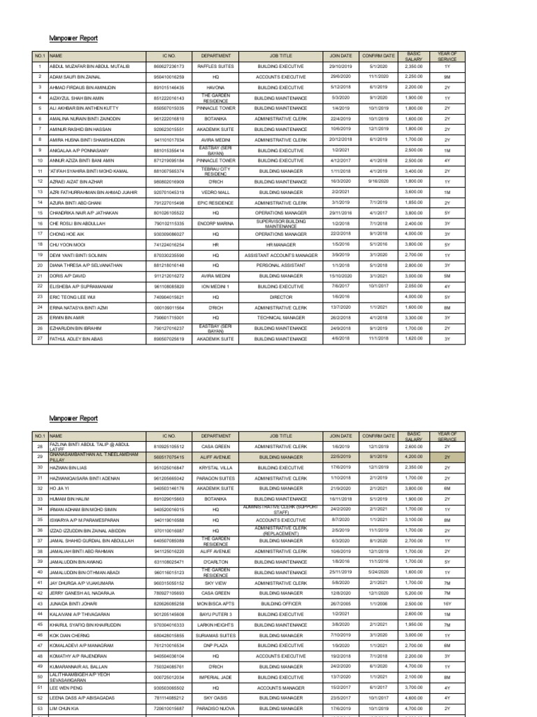 Manpower Report Summary | PDF | Human Resource Management