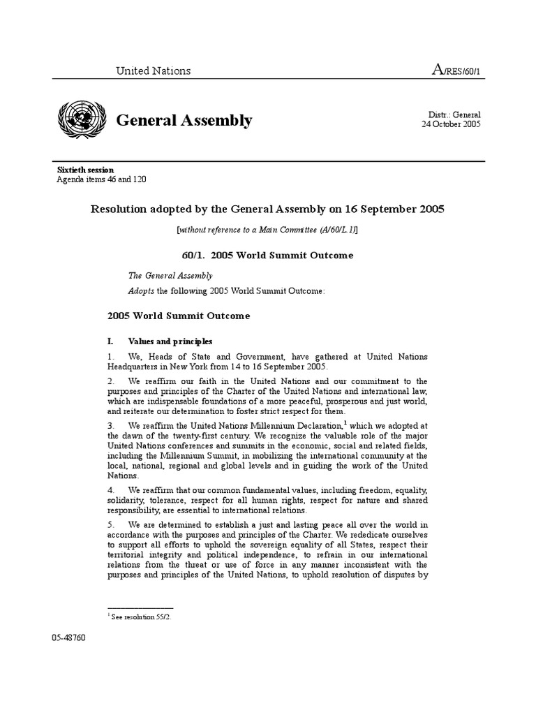 2005 World Summit Outcome Document | PDF | Sustainability | Millennium ...