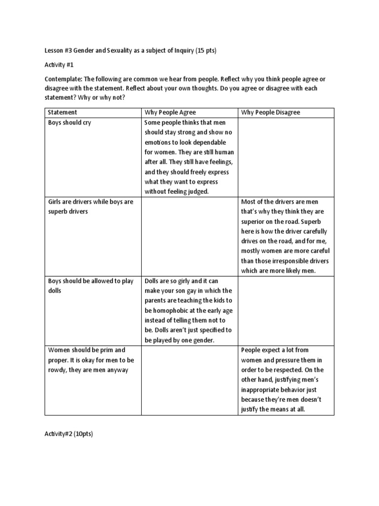 Lesson #3 Gender and Sexuality As A Subject of Inquiry | PDF | Gender ...