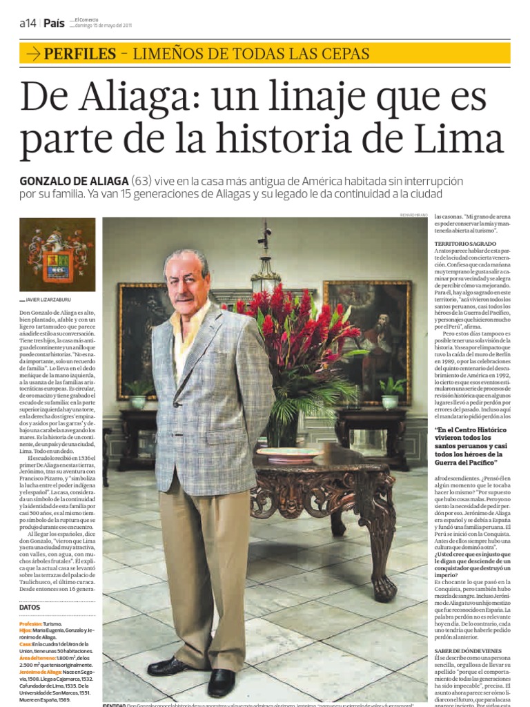 De Aliaga Un Linaje Que Es Parte de La Historia de Lima | PDF | Lima | Perú