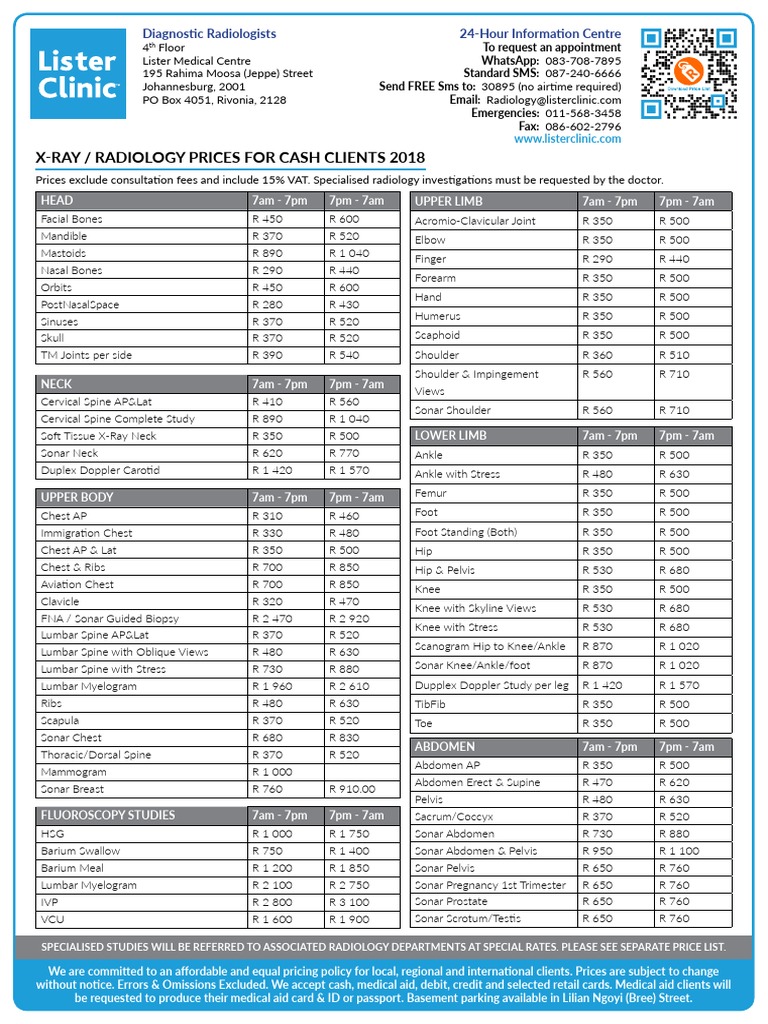 Downloadable Price List X Rays 2018-08-31 VERSION 13 | PDF | Thorax ...