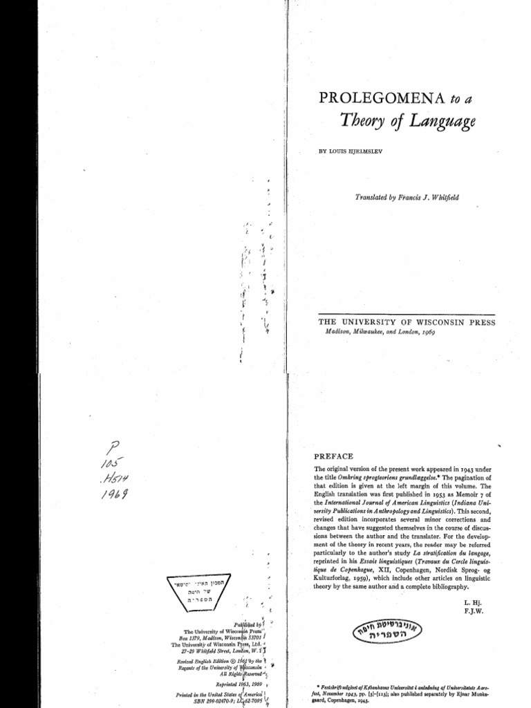 Hjelmslev 1961 Prolegomena To A Theory of Language | PDF