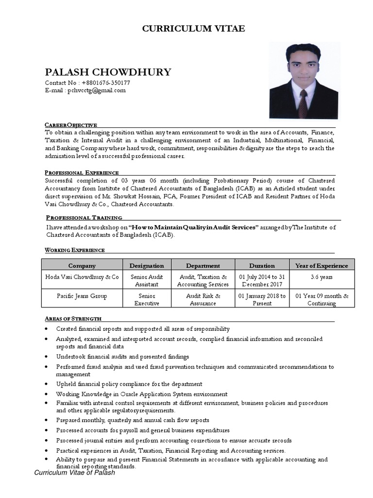 CV of Palash Chowdhury | PDF | Accounting | Financial Statement