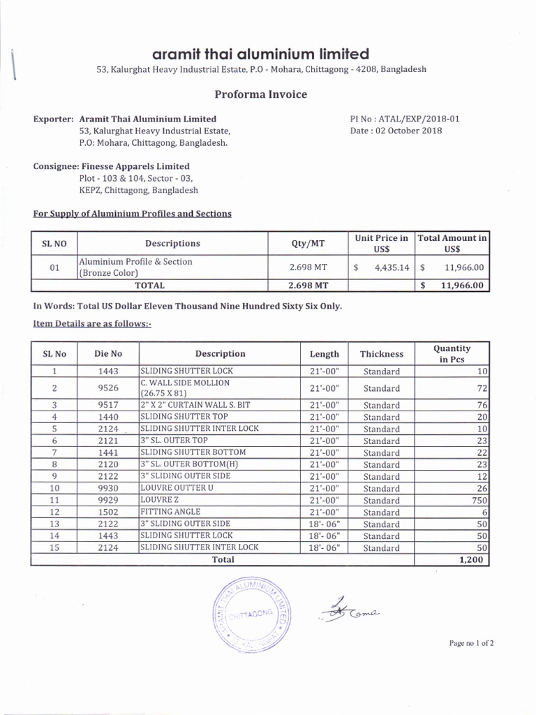 Proforma Invoice | PDF | Letter Of Credit | Financial Services