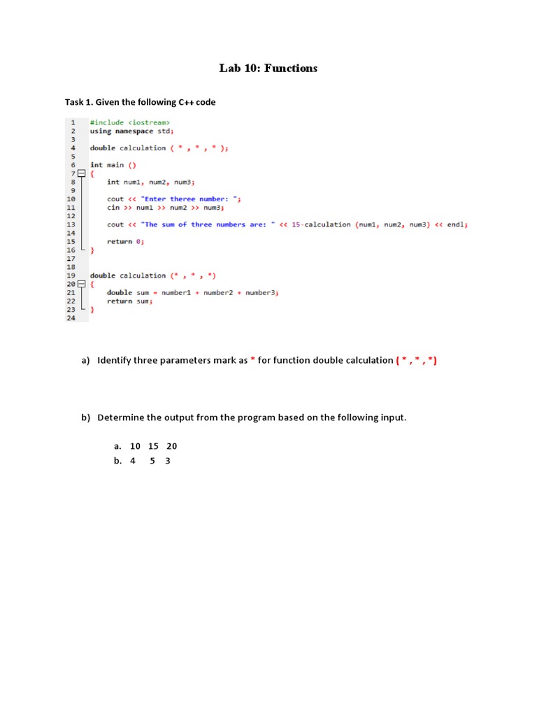 Lab 10: Functions: Task 1. Given The Following C++ Code | PDF | Body Mass Index | Parameter ...