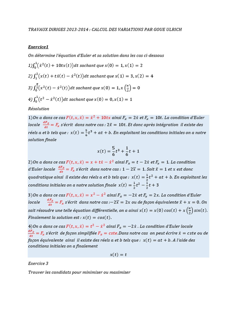BPF TD - OPTIMISATION - DYNAMIQUE | PDF | Calcul des variations | Intégral
