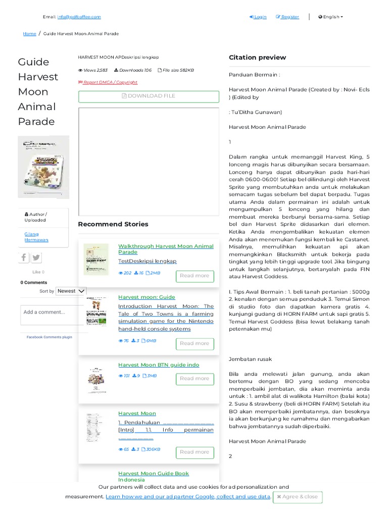 Guide Harvest Moon Animal Parade | PDF