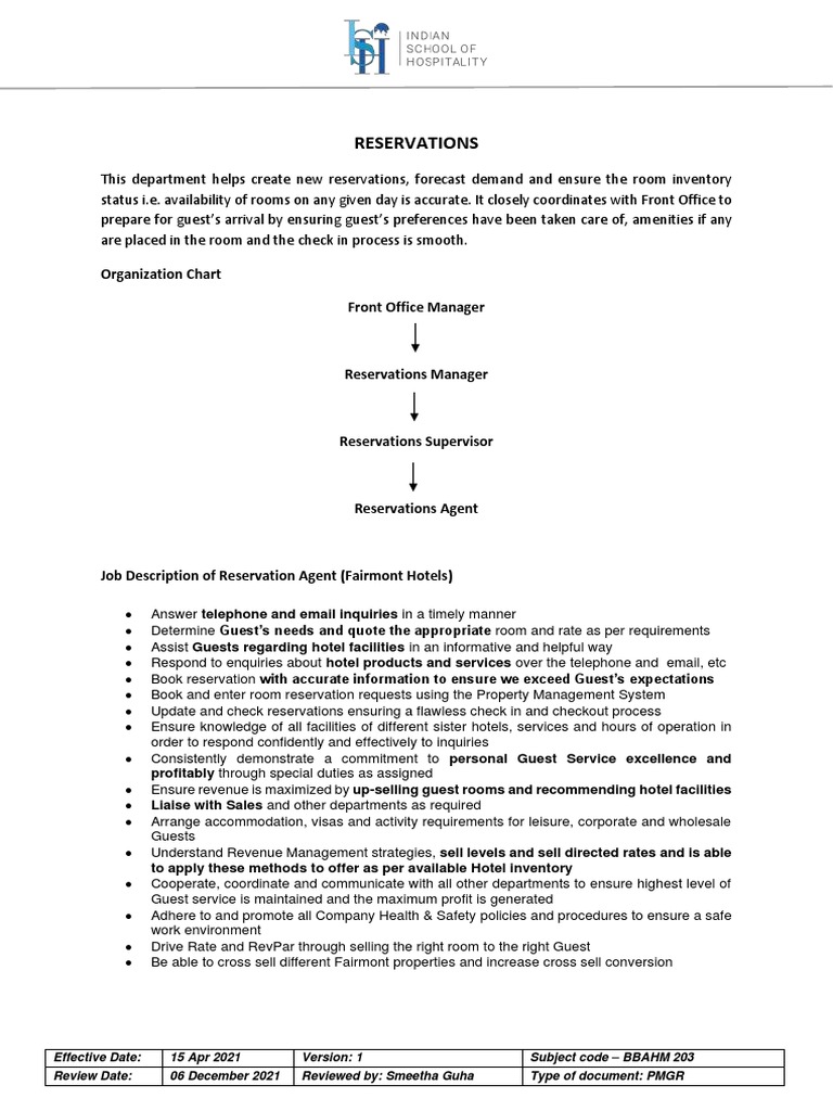 Reservations: Organization Chart Front Office Manager | Download Free ...
