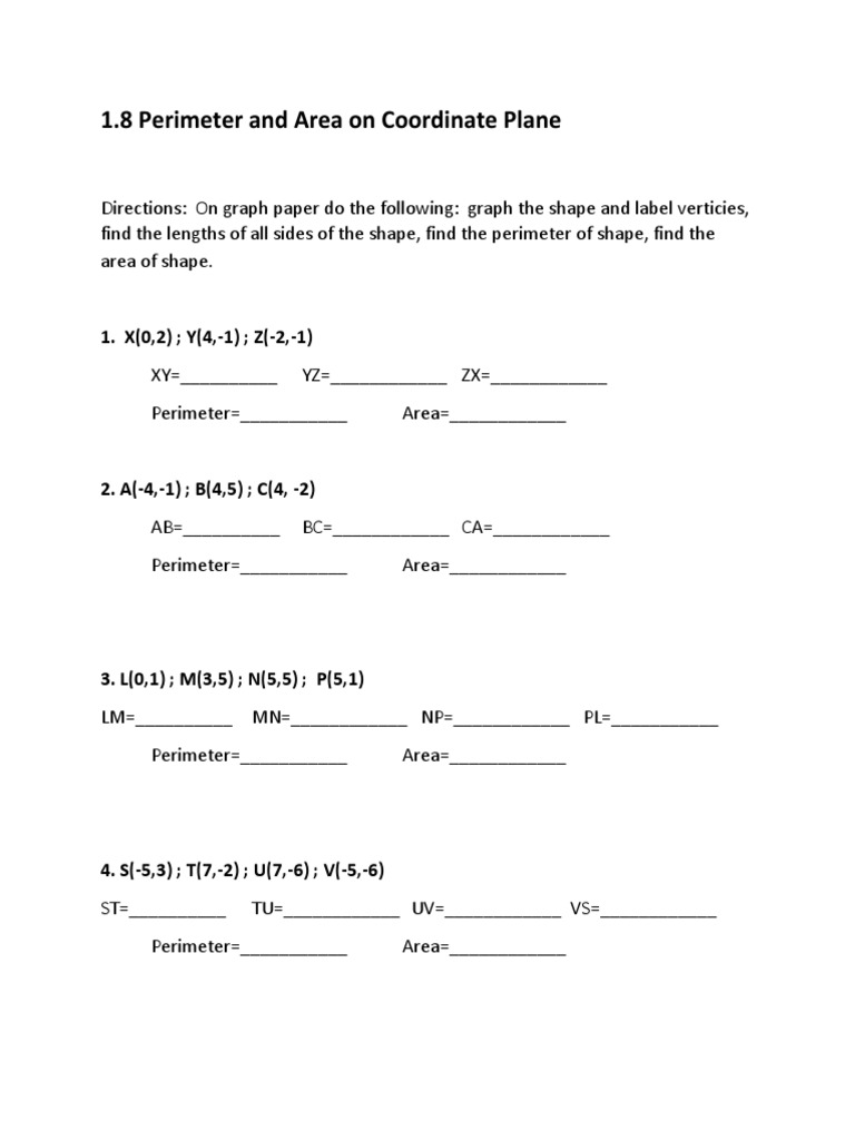 1.8 Perimeter and Area On Coordinate Plane Practice | PDF | Teaching ...