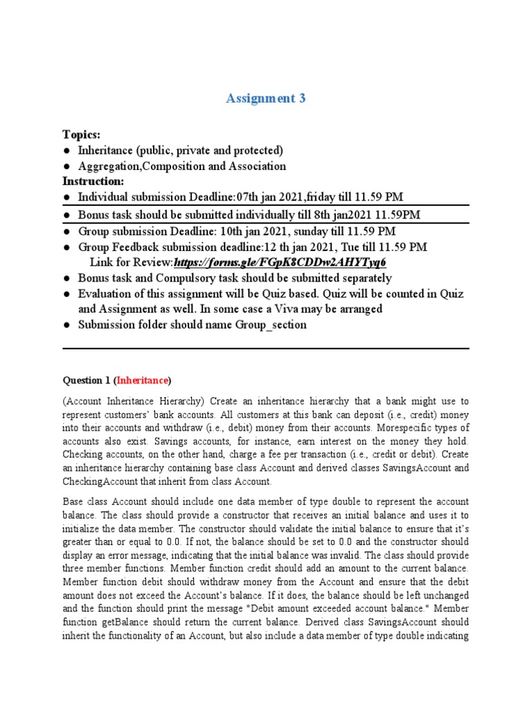 Assignment 3 Topics Instruction Pdf Method Computer Programming Class Computer