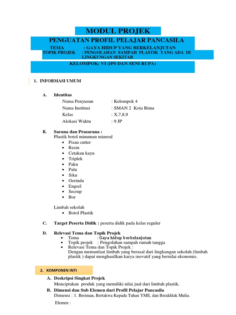 Modul Projek: Penguatan Profil Pelajar Pancasila | PDF