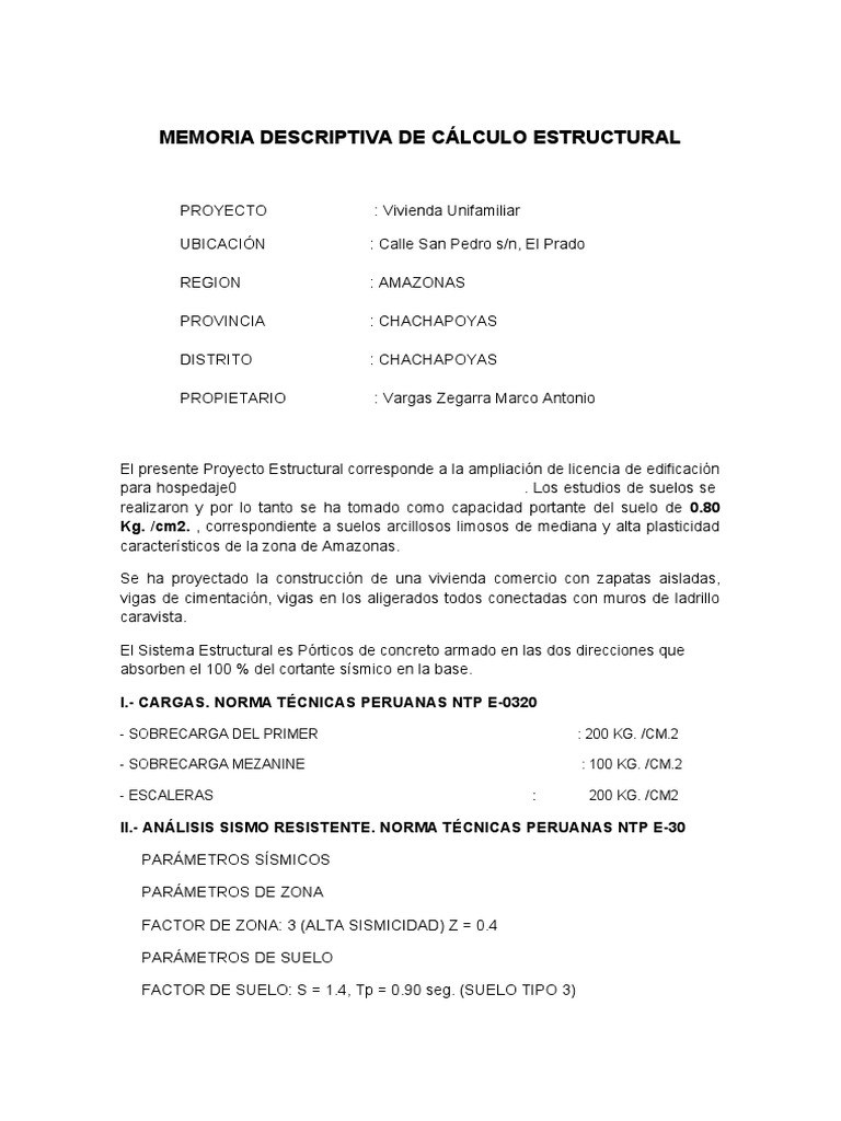 Memoria de Calculo Estructural | PDF | Fundación (Ingeniería) | Hormigón