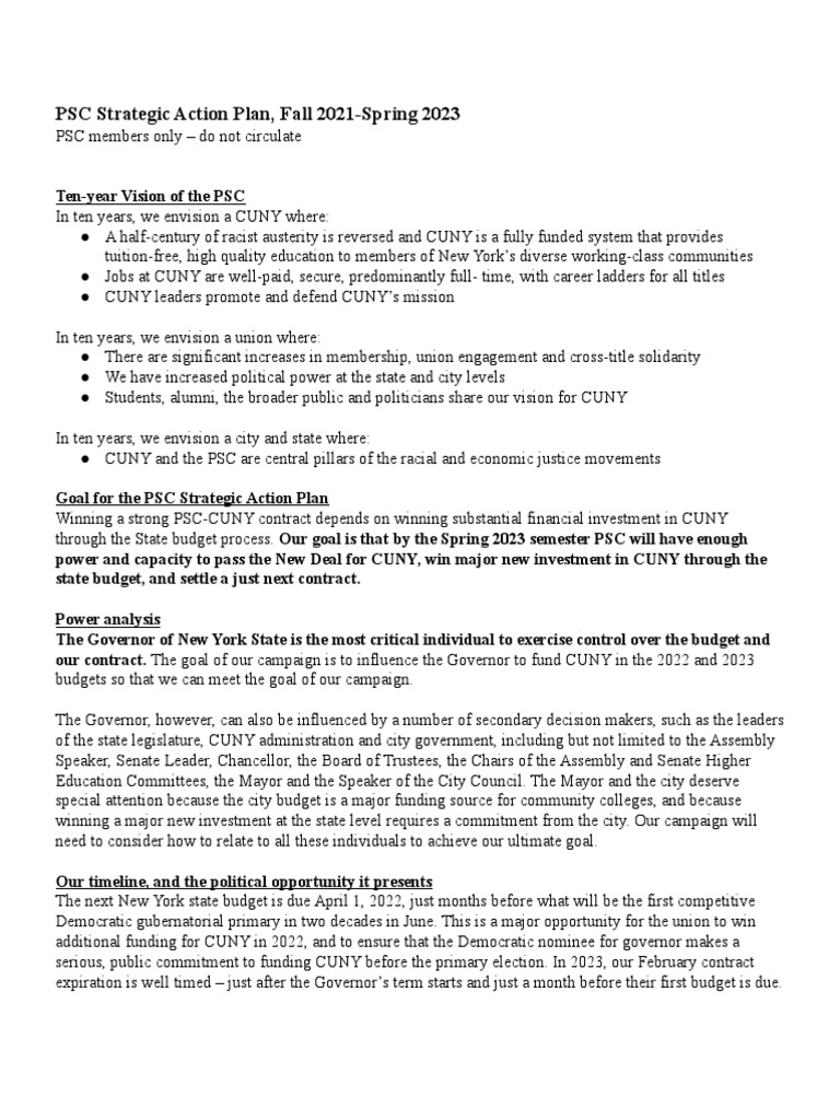 PSC-CUNY Strategic Action Plan Memo 10.20.21 | PDF | Policy | Economies
