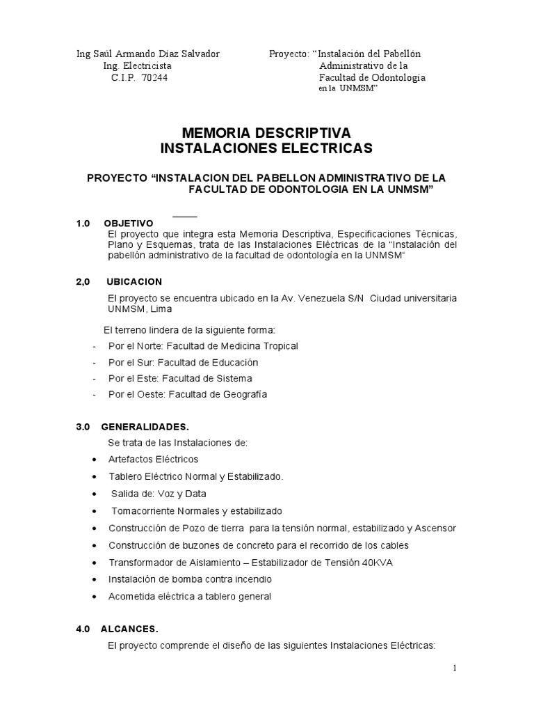 Memoria Descriptiva Instalaciones Electricas | PDF | Ascensor | Tubería (transporte de fluidos)