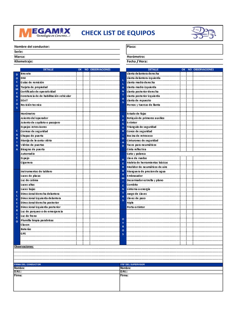 Checklist - Unidades | PDF | Vehículo de motor | Vehículos de ruedas