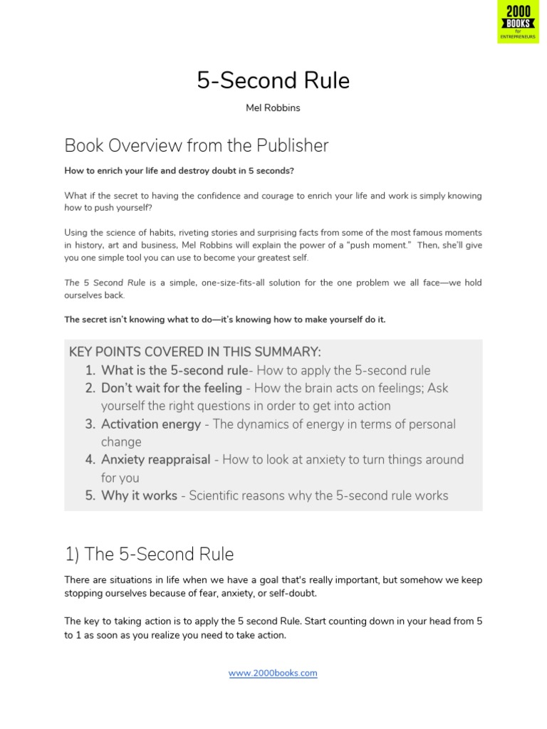 The 5-Second Rule: How to Overcome Fear and Take Action in 5 Seconds or ...