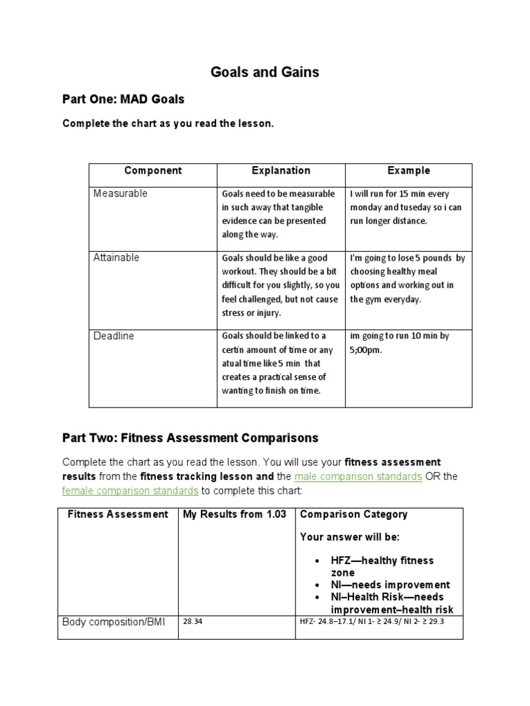 Goals and Gains: Part One: MAD Goals | PDF | Physical Fitness | Goal