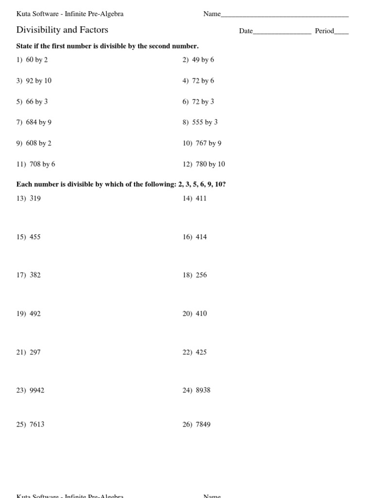 Divisibility and Factors Worksheet | PDF