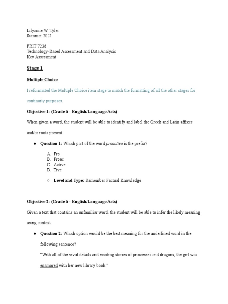 Stage 1: Multiple Choice | PDF | Educational Assessment | Rubric (Academic)