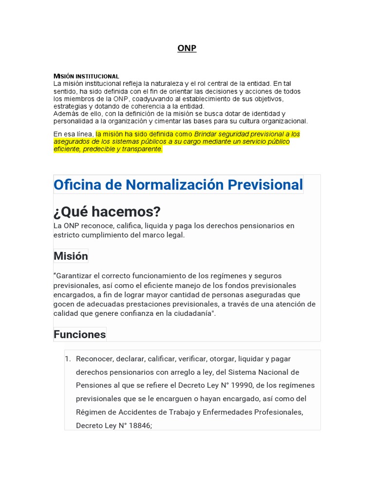 Trabajo ONP | Descargar gratis PDF | Pensión | Seguro