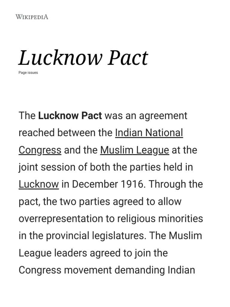 Lucknow Pact - Wikipedia | PDF | British India | South Asia