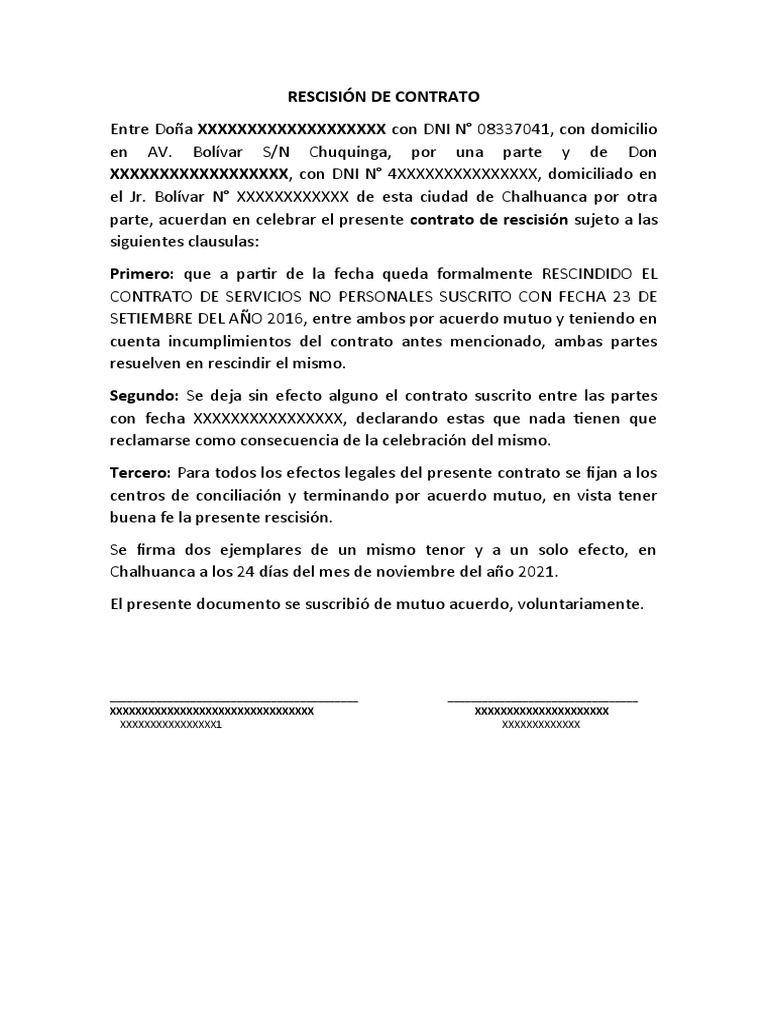 MODELO DE RESCISIÓN DE CONTRATO | PDF